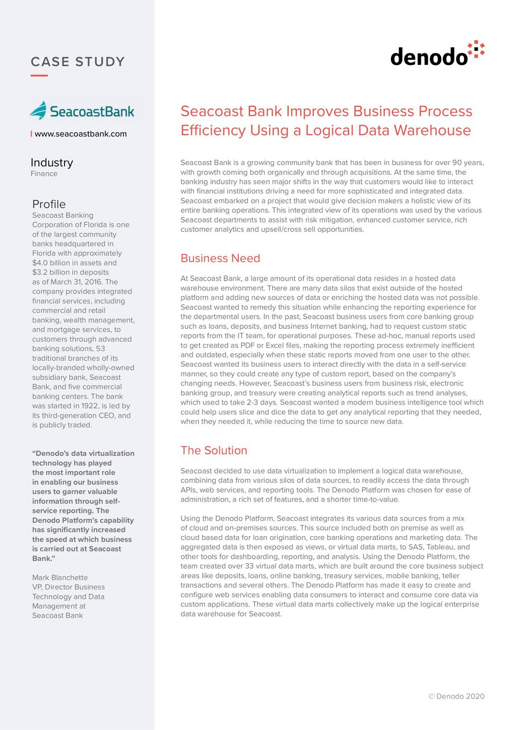 Improve Business Process Efficiency Using a Logical Data Warehouse Improve Business Process Efficiency Using a Logical Data Warehouse